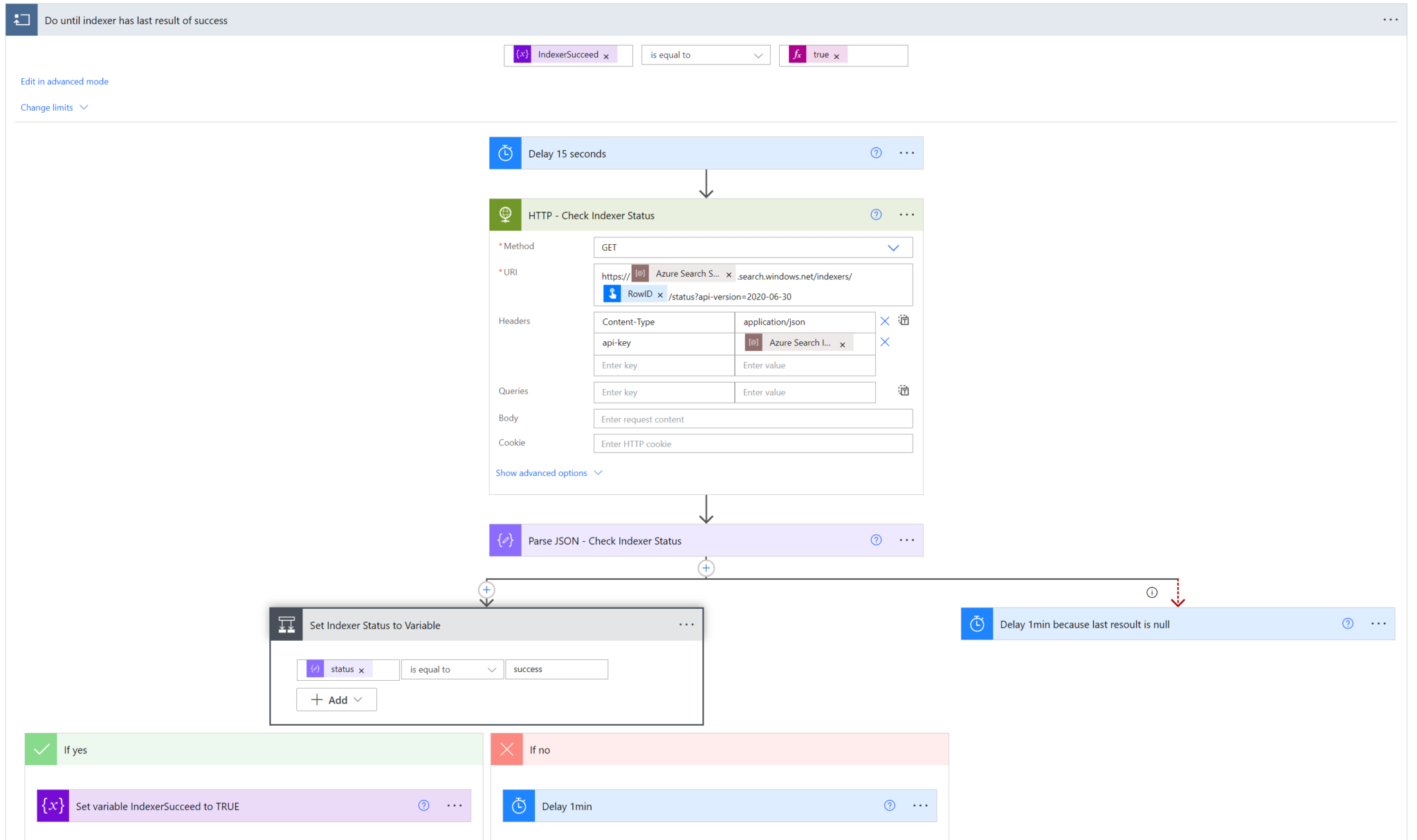 Create Azure Search Index Indexer Run The Indexer And Check Success Status With Power Automate