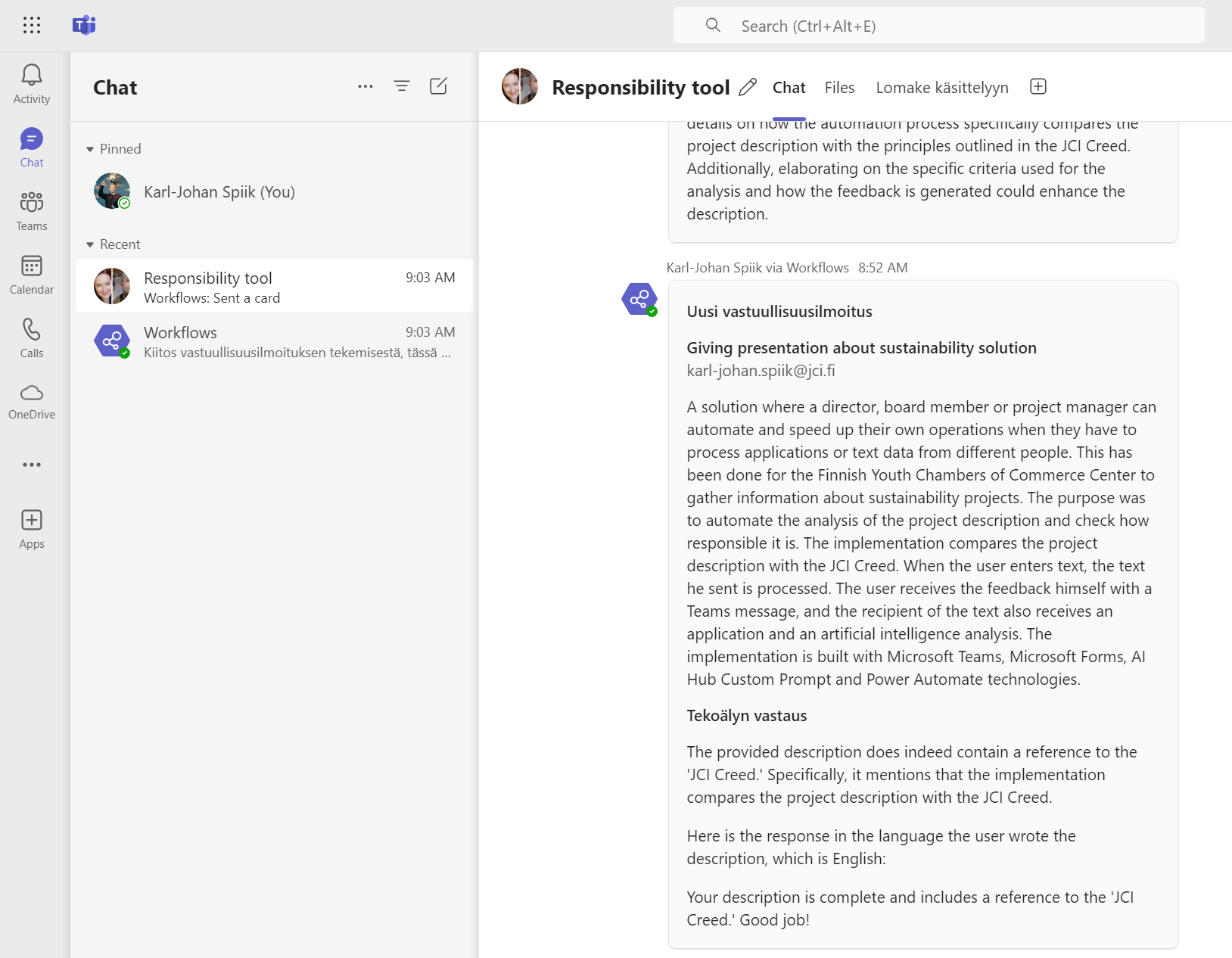Responsibility assistant for JCI Finland with MS Power Platform - Karl ...